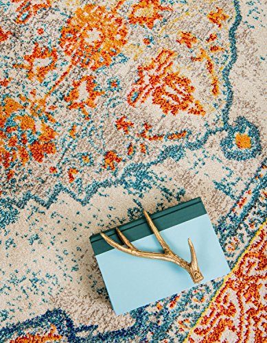 Unique Loom Vita Collection Bright Over-Dyed Traditional Vintage Area Rug, 8 ft x 10 ft, Blue/Orange