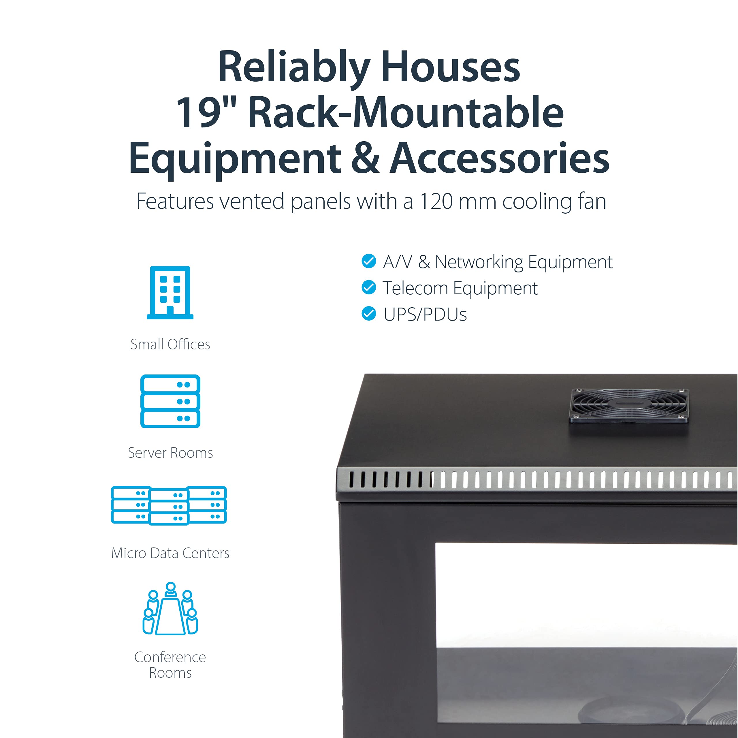 StarTech.com 2-Post 6U Wall Mount Network Cabinet w/ 1U Shelf, 19" Wall-Mounted Server Rack for Data Computer Equipment