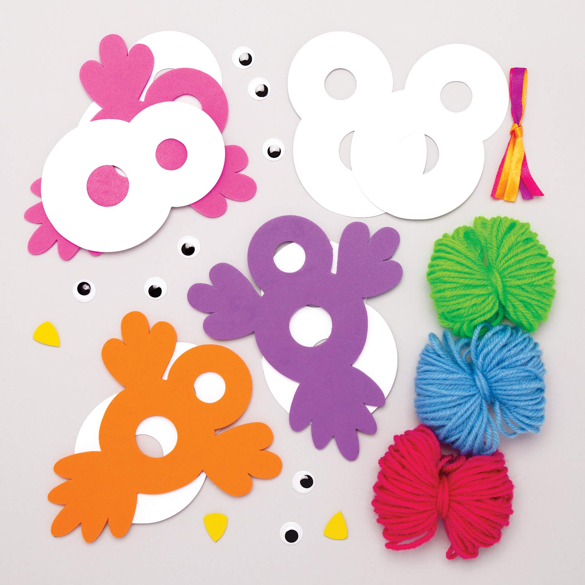 Baker Ross AT563 Bird Pom Pom Kits - Pack of 3, Creative Art and Craft Supplies for Kids to Make, Decorate and Display, Assorted