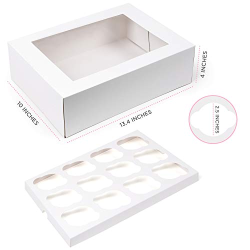 SMIRLY White Cupcake Boxes 12 Count: Disposable Cupcake Containers 12 Count, Cupcake Holder with Lid, Cupcake Carrier, Bakery Boxes with Window, Pastry Boxes Cookie Boxes with Window Large Treat Boxes