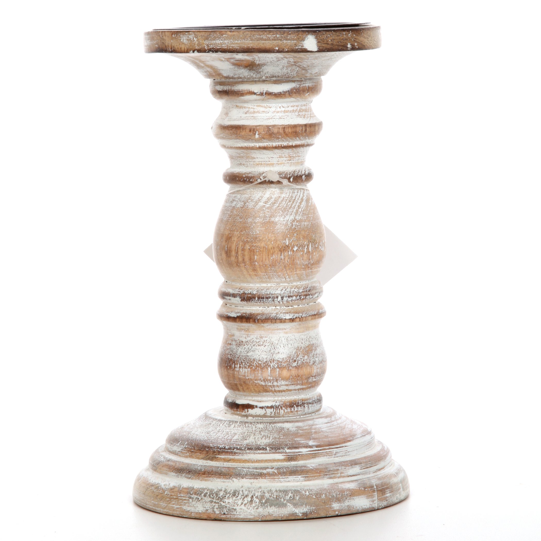 Hosley® Elevate Your Decor with Our Set of 2 Wood Candlesticks 14" High Distress Finish Candleholders for Pillar Wax Candles or Flameless Candles Rustic Charm for Timeless Style