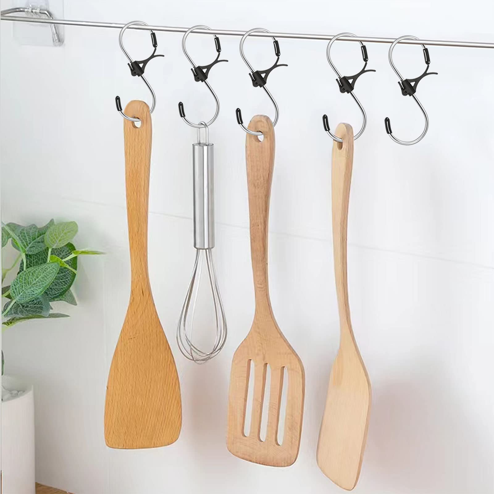 Waitkey 8 Pcs S Hooks for Hanging with Anti-Fall Design, 3.5 inch Anti Drop Heavy Duty S Shaped Hook Kitchen Pot Rack Hooks Closet Hooks for Kitchenware Clothes Bags Towels Plants (Black)