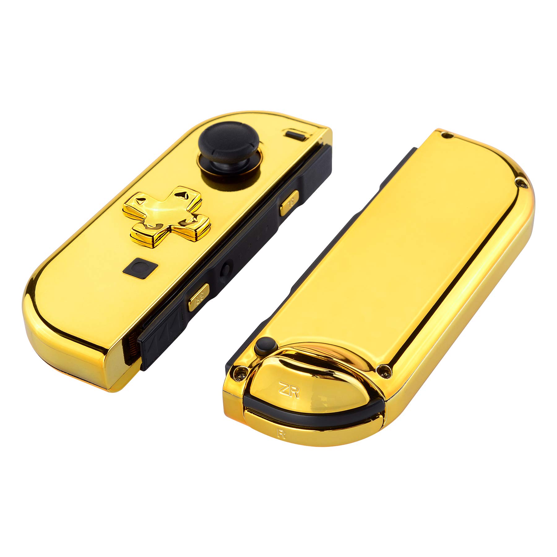 eXtremeRate Chrome Gold Joycon Handheld Controller Housing (D-Pad Version) w/Full Set Buttons, DIY Replacement Shell Case for Nintendo Switch & Switch OLED Model Joy-Con β Console Shell NOT Included