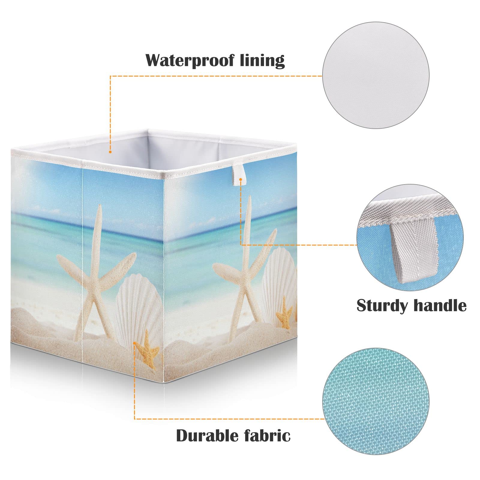 Beach Shelf Baskets for Organizing,Closet Storage Bins Large Collapsible Storage Baskets with Handles for Closet,15X10.5X7 In, Beaches-shells-starfish-summer-sand-sun-seashe,ODK1353