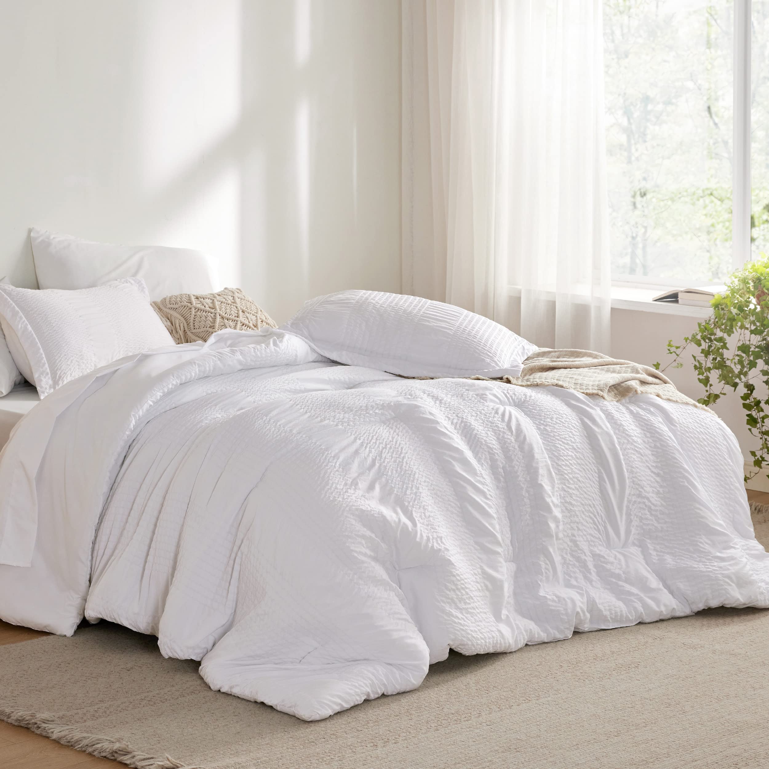 Bedsure Bed in a Bag King - King Size Comforter Set 7 Pieces Seersucker Bedding Set, Soft Lightweight Down Alternative Comforter, King Bed Set (Grey, King)