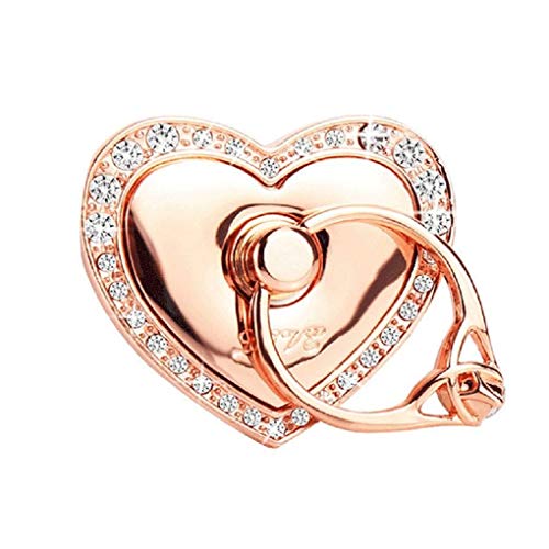 Universal Phone Ring Bracket Holder,UCLL Love Heart Diamond Shape Finger Grip Stand Holder Ring Car Mount Phone Ring Grip Smartphone Ring Stent Tablet Rose Gold