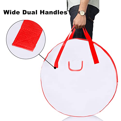 TQS 30" Christmas Garland Ornaments Wreath Storage Bag - Christmas Large Wreath Storage Container - Reinforced Wide Heavy Duty Handle and Double Sleek Zipper -Protect Your Party Decorations - White