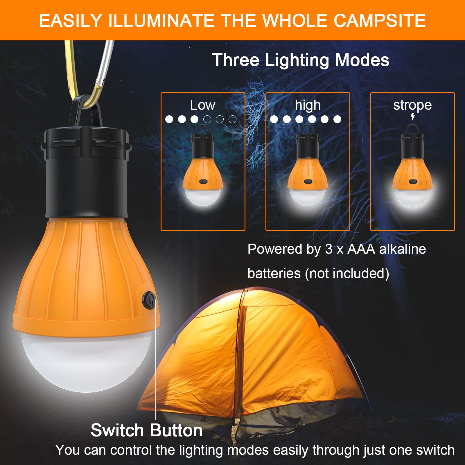 Areson Camping Accessories Campsite Storage Strap with 2 LED Camping Lights, 16ft Adjustable Tent Camping Lanyard Rope Clothesline for Hanging Camping Gear and Equipment, Tent Accessories (Green)