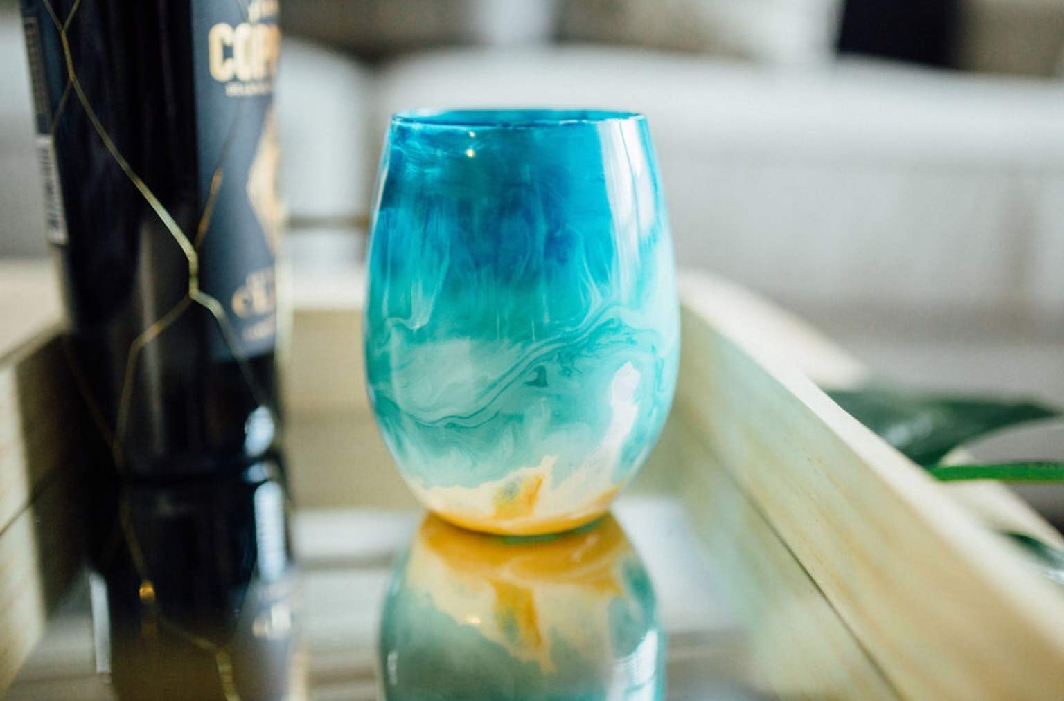 Beach Themed Wine Glass Gift For Mom, Destination Wedding Stemless Wine Glass Gift For Her