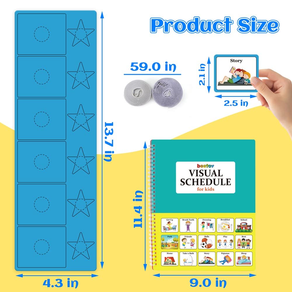 beetoy Visual Schedule Cards for Kids with Autism, Home Chore Chart Routine Cards Autism Learning Materials with 1 Schedule Book and 30 Yellow Stars for at Home, School & in The Community
