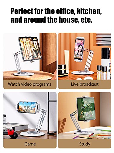 Cell Phone Stand, Adjustable Phone Holder, Rotatable 360 Degree Base Phone Stand for Desk, Adjustable Two Riser Foldable Phone Mount Compatible with iPhone Pro, XR, Plus, Samsung Galaxy, Google Pixel