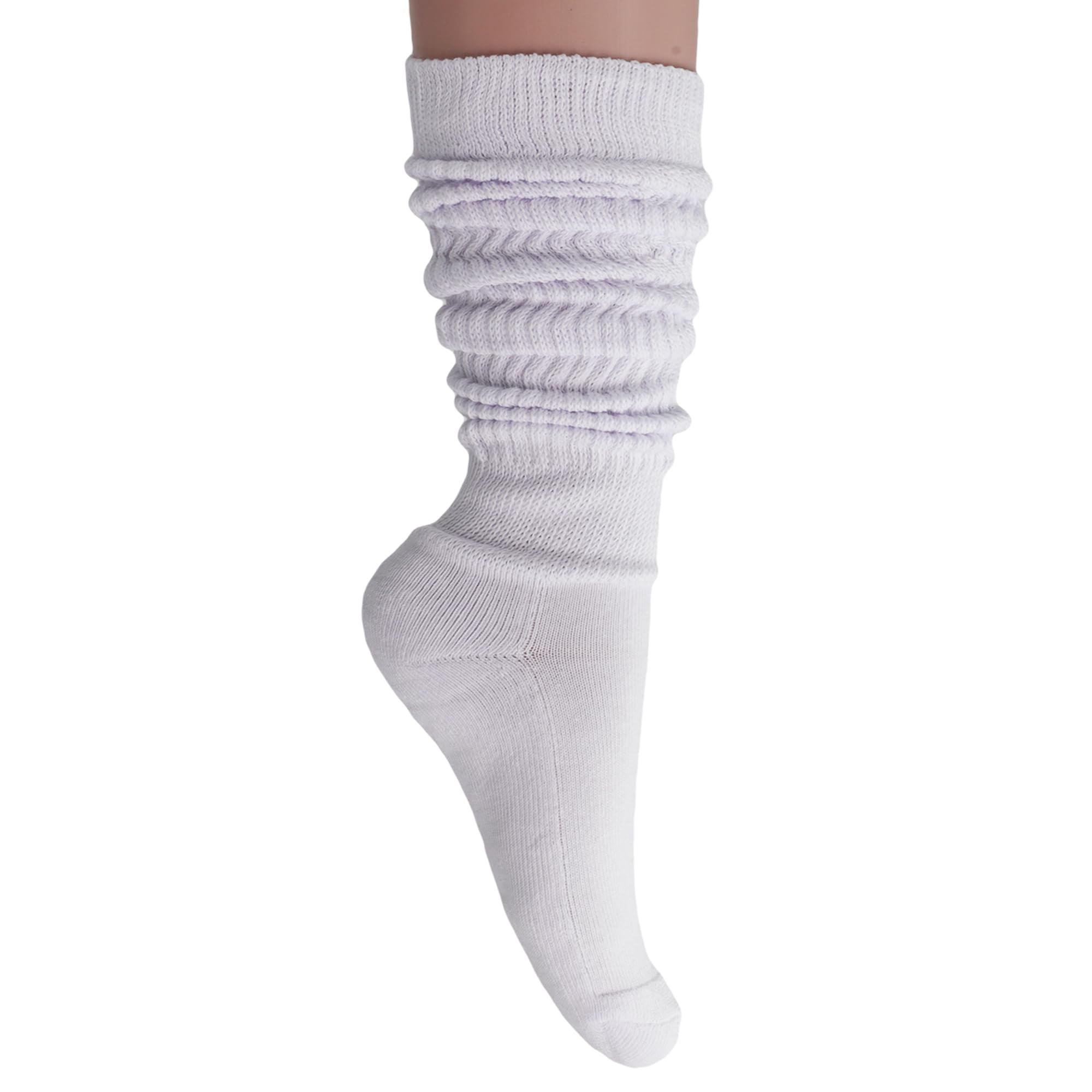 AWS/American Made Slouch Socks Cotton Scrunch Knee High Extra Long and Heavy Socks (White, 2)