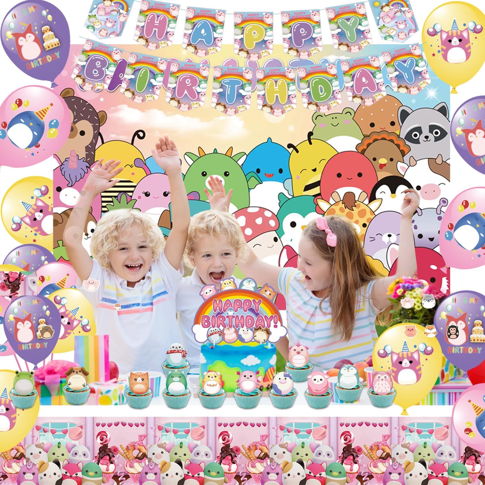 biepi 102Pcs Birhthday Party Supplies, Birthday Decorations,Include Birthday Banner,Cake Topper,Cupcake Toppers,Tablecloth,Balloons,Stickers Backdrop