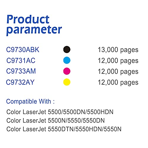EASYPRINT Compatible 645A (C9730A C9731A C9732A C9733A) Toner Cartridges Replacement for Color Laserjet 5500, 5500n, 5500dn, 5500dtn (BK/C/M/Y, Total 4-Pack)