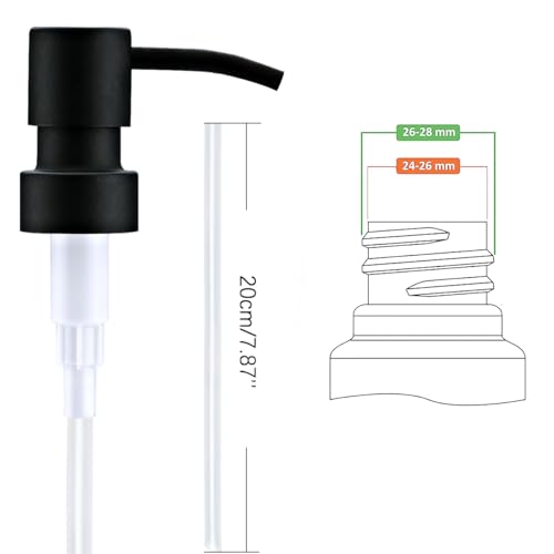 AUNRGO Black Soap Dispenser Pump Replacement - Matte 304 Stainless Steel Hand Soap and Lotion Dispenser Pumps Replacement for Regular Glass Mouth Bottles, Standard 28/400 Neck Size