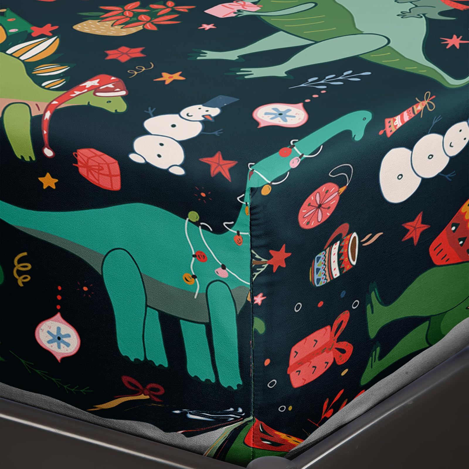 QOOMO Cartoon Dinosaur Sheets Set Queen Size,Dinosaurs Kids Sheets Set Set,Christmas Dinosaurs Printing Bedding Ultra Soft,Ultra Sheets Set Queen Size 1 Fitted Sheet, 1 Flat Sheet, 2 Pillow Cases