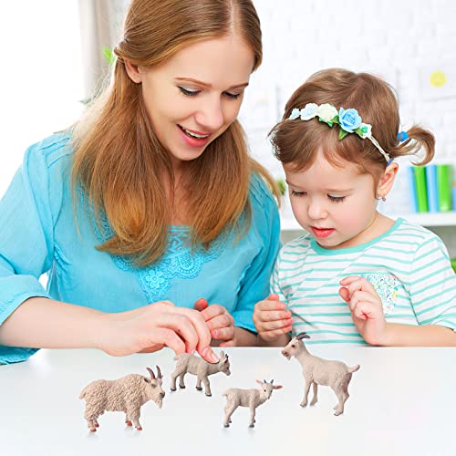 JOKFEICE Animal Figures 4pcs Plastic White Goat Animals Action Model Science Project, Learning Educational Toys, Birthday Gift, Cake Topper, for Kids
