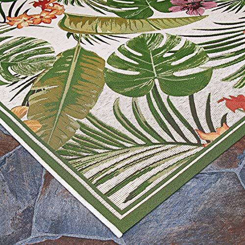 Couristan Dolce Flowering Fern Ivory-Hunter Green Indoor/Outdoor Area Rug, 5'3" x 7'6"