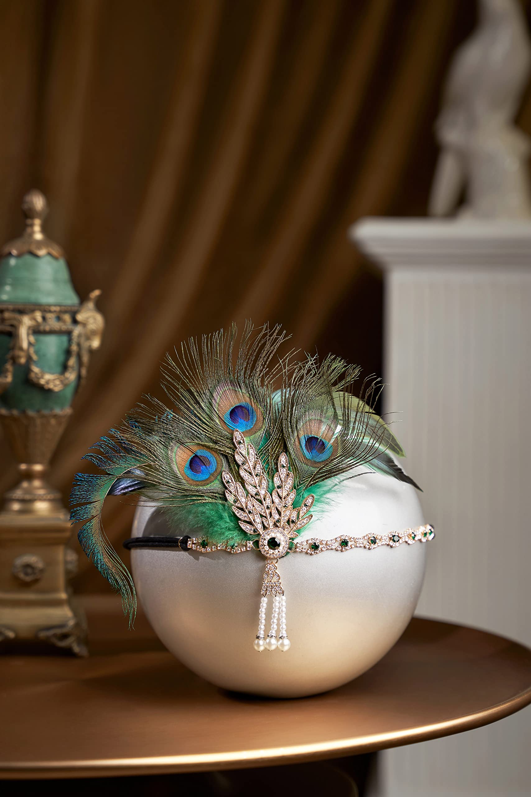 BABEYOND 1920s Flapper Headband Feather Headpiece Roaring 20s Gatsby Hair Accessories for Women (Peacock Green)