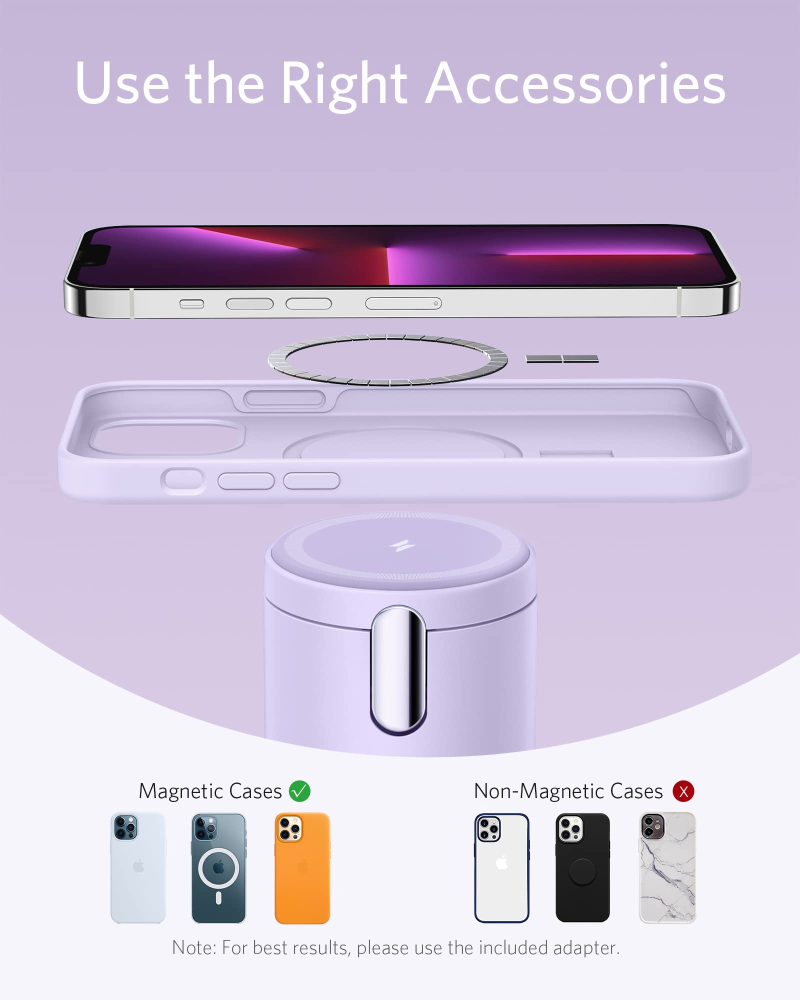Anker Magnetic 623 MagGo 2-in-1 Wireless Charging Station with 20W USB-C Charger, for iPhone 14/14 Pro/14 Pro Max/13/13 Pro Max, AirPods Pro (Lilac Purple)