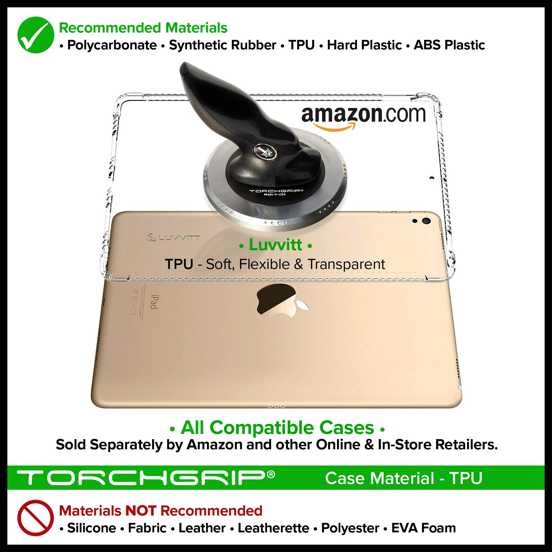 TORCHGRIP Universal Tablet Stand and Tablet Handle Compatible with iPad, Samsung and Most Other Tablets (Black/Black)