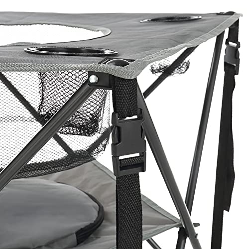 ARROWHEAD OUTDOOR 33.5β Portable Folding Tailgate Table, 4 Cup Holders, Food Basket, Insulated Cooler, No Sag Surface, Square, Carrying Case, Steel Frame, High-Grade 600D Canvas, USA-Based Support