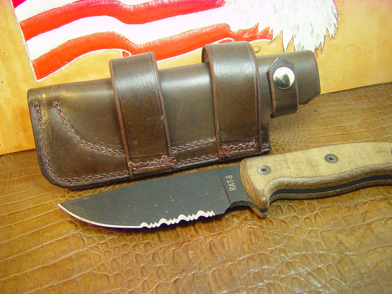 Custom Made Ontario Rat 5 Horizontal Knife Sheath Made Out of 9 oz. Leather.