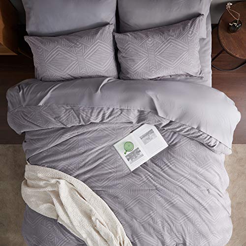Bedsure Queen Size Comforter Set - 7 Pieces Jacquard Crease Comforter Bedding Set. Bed in a Bag with 1 Comforter, 1 Flat Sheet, 1 Fitted Sheet, 2 Pillowcases & 2 Shams,Grey Bedding Comforter Set