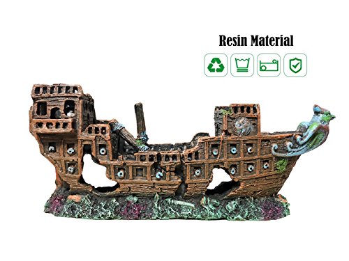 SLOCME Aquarium Pirate Ship Decorations Fish Tank Ornaments - Resin Material Shipwreck Decorations, Eco-Friendly for Freshwater Saltwater Aquarium Sunken Ship Accessories