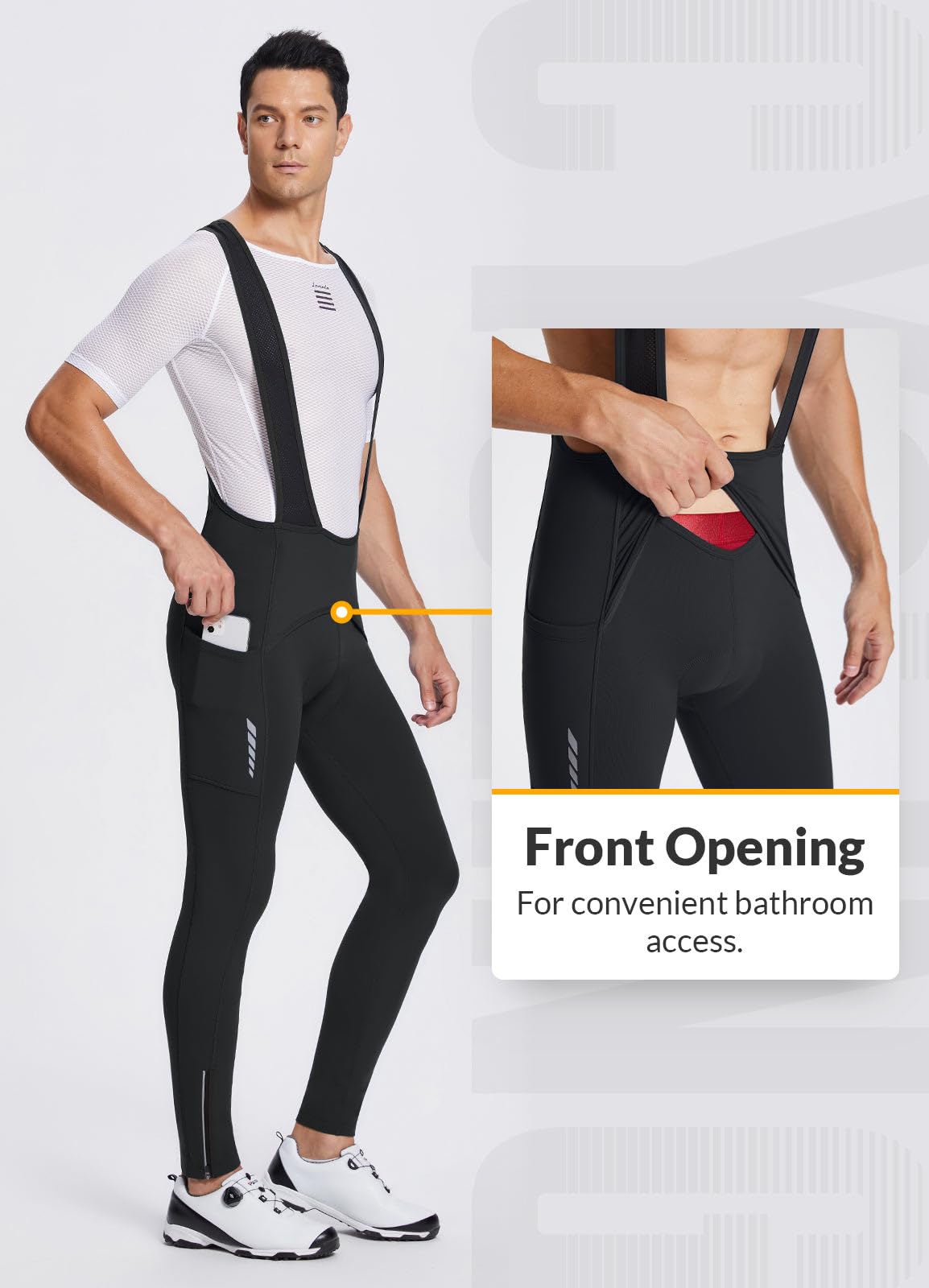 BALEAF Men's Winter Cycling Bib Pants 4D Padded Thermal Water Resistant Bike Tights Cold Weather Warm Pockets Black XL