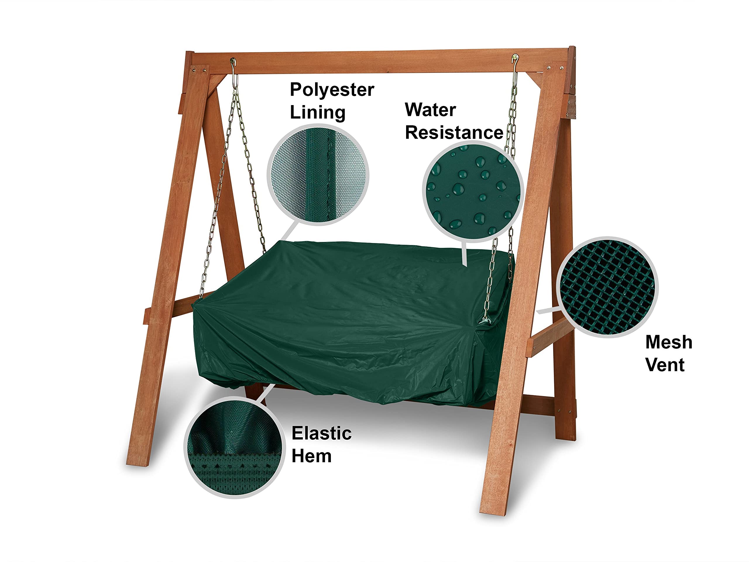 Covermates Outdoor Swing Cover - Light Weight Material, Weather Resistant, Elastic Hem, Seating and Chair Covers, 56W x 25D x 32H, Green