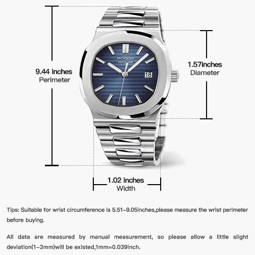 JOESD Men's Automatic, Auto Date Wrist Watches Waterproof Analog Watch with Stainless Steel Skeleton Luxury Classic Mechanical Watch 42mm