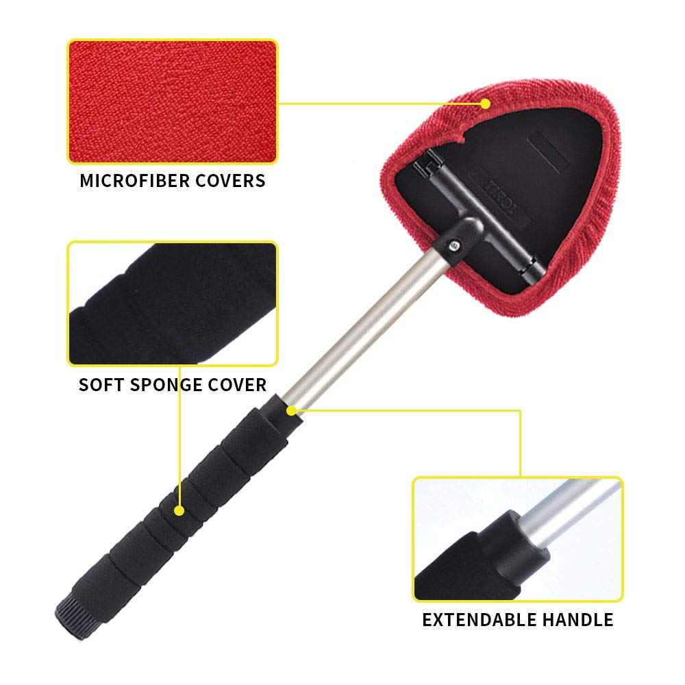 AutoEC Auto Car Windshield Cleaner, Extendable Handle Window Cleaner Brush Kit Comes with 4 Packs Washable and Reusable Pads(2 Wet Use 2 Dry Use)
