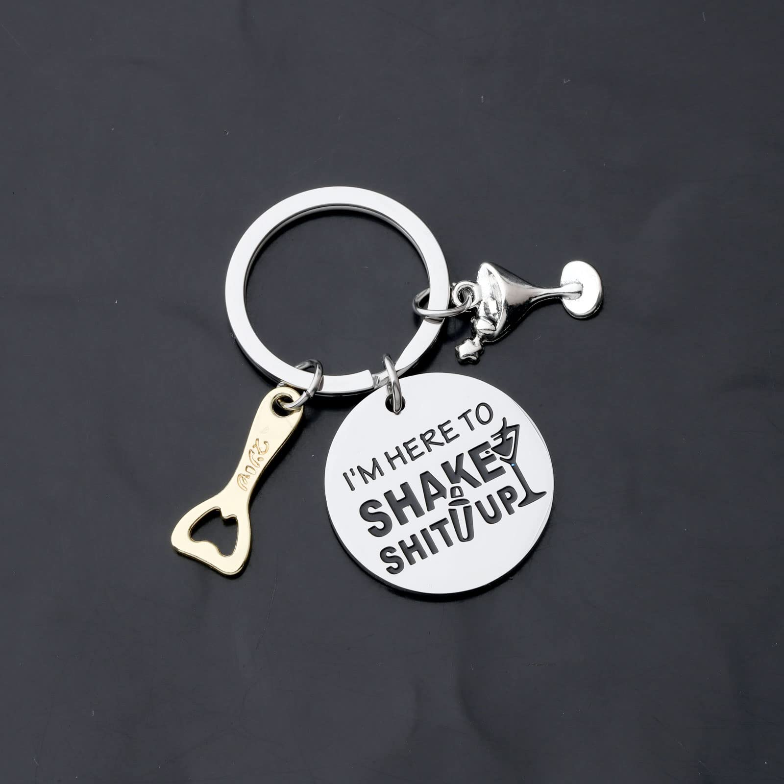 Bartender Keychain Cocktail Bartender Gift Wine Lovers Gift I'M HERE TO SHAKE SHIT UP (I'M HERE TO US)