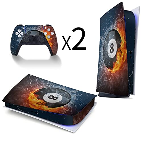 Billiard Ball in Fire and Water Full Protective Skin Cover Design Wrap Decal Sticker Compatible with PS5 Digital Edition Console and Controller