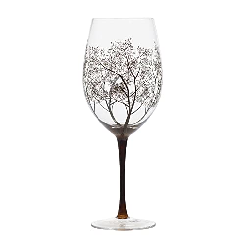 ART & ARTIFACT Four Seasons Tree Wine Glasses Set of 4 Unique Hand Painted Wine Glasses with Stem, 10 Inch, 22 Ounce