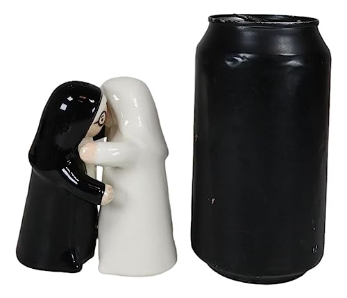 Ebros Gift Black And White Dressed Nuns Dancing Salt And Pepper Shakers Ceramic Figurine Set 3.5"H Hugging Nun Religious Inspirational Funny Themed Accents