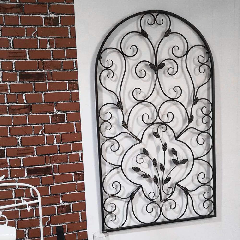 TGKPT 41" Spanish Arch Wall Decor, Metal Semi-Circular Wall Art with Leaf Shape, Retro Decorative Iron Ornament for Wall, Garden, Home