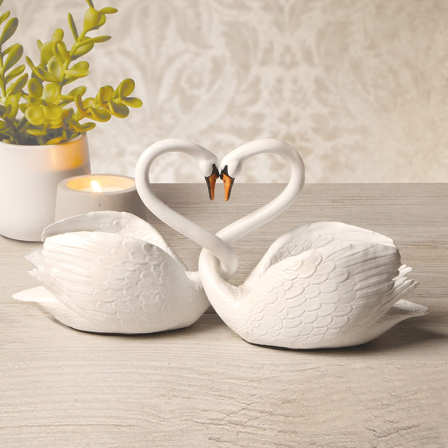 ART & ARTIFACT Two Piece Loving Swans - Intertwined Bird Pair Heart Sculpture, Home Decor Accent, Centerpiece