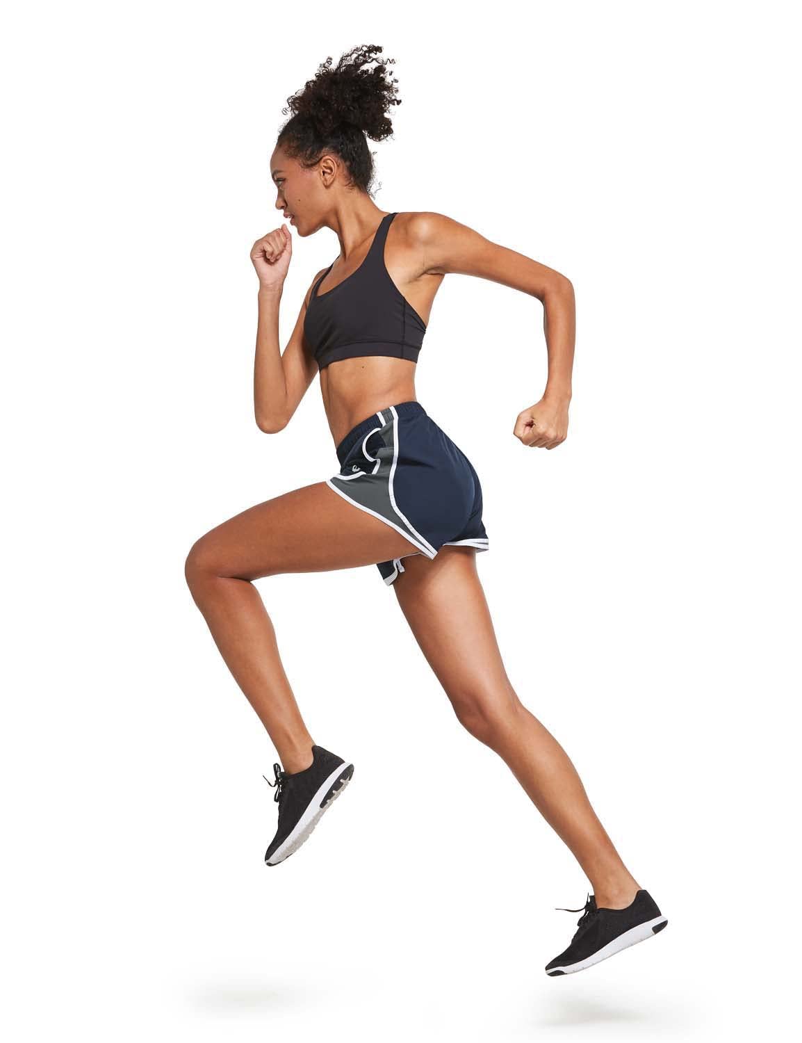 BALEAF Women's 3" Athletic Running Shorts Woven Quick-Dry Gym Shorts with Pockets & Liner Workout Sports Navy/Grey/White Medium