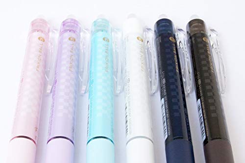 Pilot Frixion Knock Ball Retractable Erasable Gel Ink Pen, Design Series Chequered Pattern, Black Ink,0.5mm, 6 Designs Set