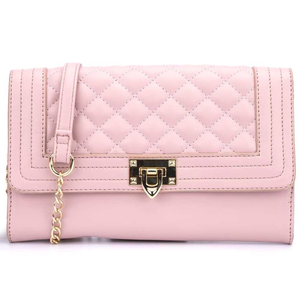 Olivia Miller Women's Fashion Cameron PU Faux Leather Quilted Textured w Front Flap, Pink Crossbody Bag Everyday Small Casual Evening Purse Handbag