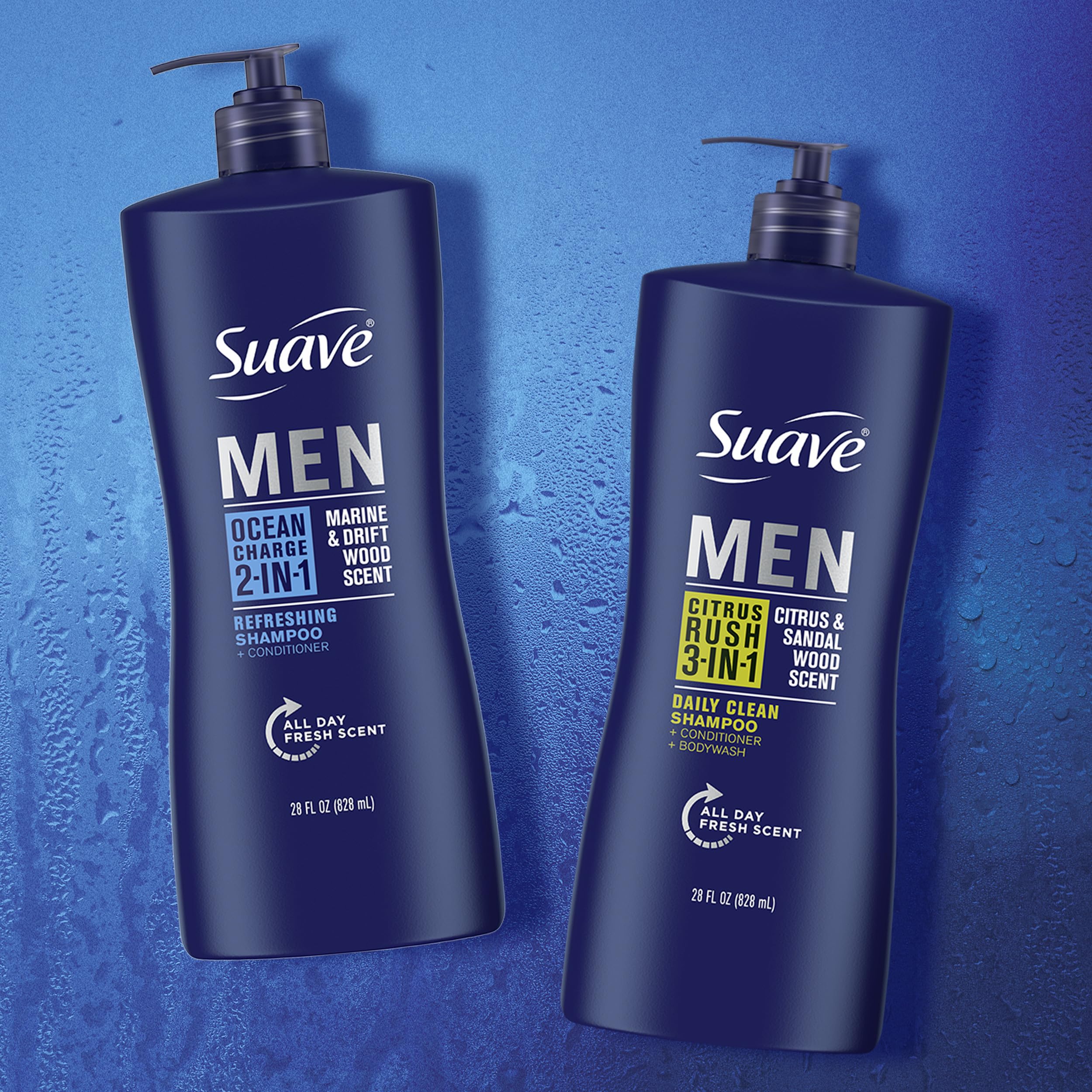 Suave Men Shampoo and Conditioner 2 in 1 Ocean Charge – Vitamin & Moisture-Rich Mens Shampoo and Conditioner Set in One Recyclable Bottle, Fresh, Clean Scent, 12.6 Oz Ea (Pack of 2)