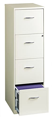 Space Solutions Deep 4 Drawer Vertical 18" Metal File Cabinet, Black, Pearl White