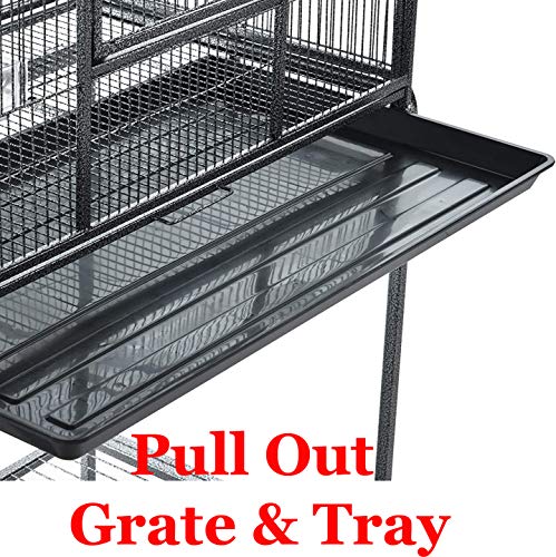 Large Double Birdhouse Breeder Bird Flight Cage with Center Divider Side Breeding Nest Doors Removable Rolling Stand (51" Length x 17" Depth x 54" Height, Black Vein)