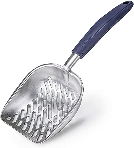 SNUGENS Cat Litter Scoop, Extra Large Aluminum Alloy Sifter, Deep Shovel Poop Sifting with Long Handle, Pooper Lifter Works with All Type of Cat Litter, Metal Kitty Litter Scooper for Litter Box
