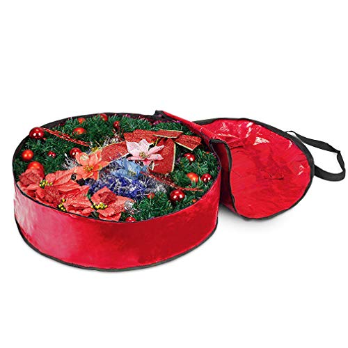 ProPik Christmas Wreath Storage Bag 30" Tear Resistant Material for Holiday Storage Featuring Heavy Duty Handles & Transparent Card Slot 30β X 30β X 7β (Red)