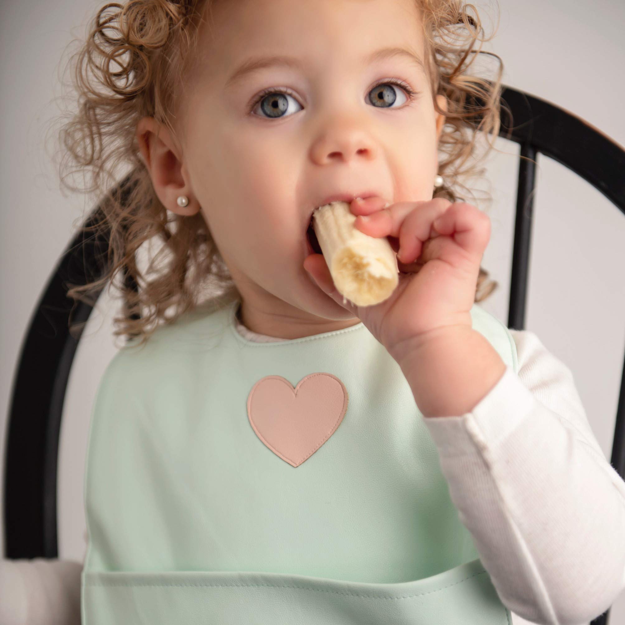 Bleu La La Silicone Free Vegan Leather Buttery Soft Bibs with Pocket for Feeding Toddlers
