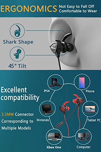KASOTT Gaming Earbuds with mic Deep Bass Earphones in-Ear Headset Stereo Headphone with Detachable Dual Microphone for Mobile Gaming, Xbox One, PS4, Pro, PC (Red)