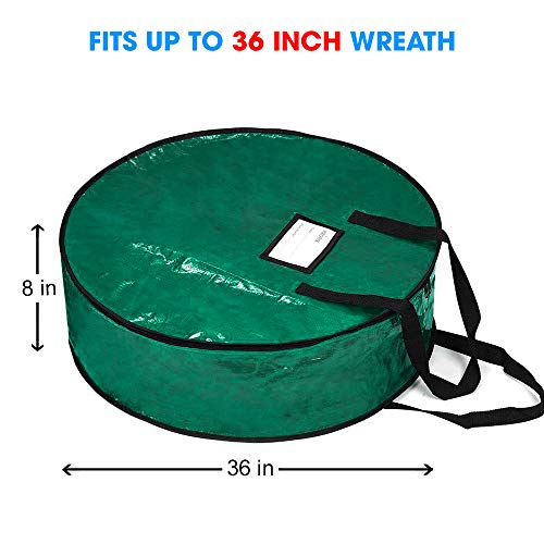 ProPik Christmas Wreath Storage Bag 36" - Garland Holiday Container with Tear Resistant Material - Featuring Heavy Duty Handles and Transparent Card Slot - 36β X 8β (Green)